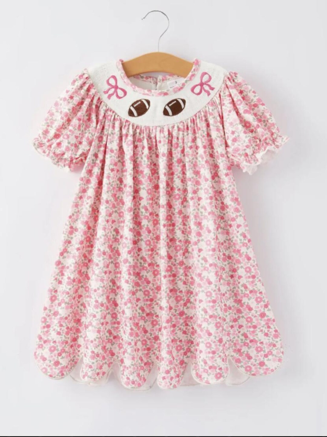 Football Smocking Bow Embroidered Girls Dress, Girls Football Dress ...