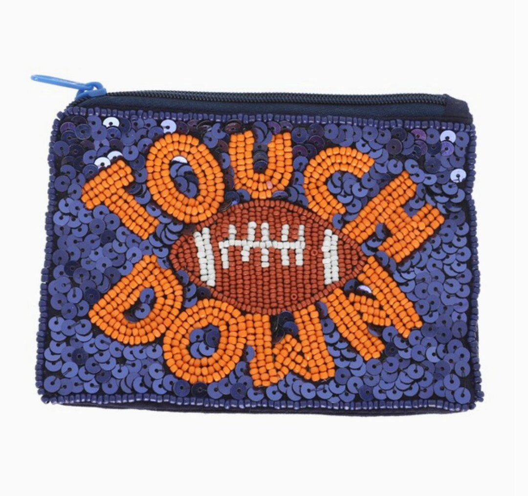 Game Day Football Zipper Pouch, Football Beaded Pouch, Game Day ...
