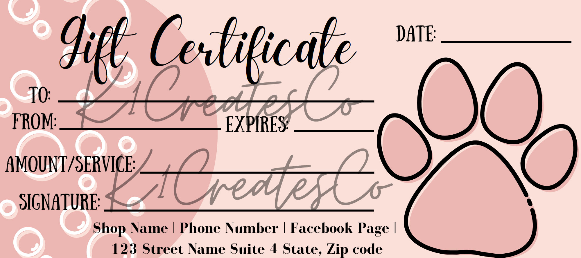 Gift Certificate Template, Editable Template for Dog Groomers, Editable ...