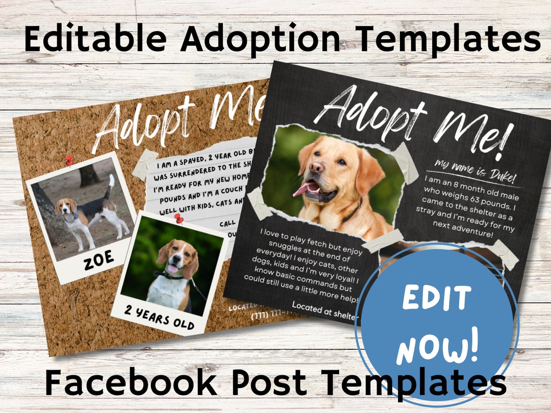 Dog Adoption Templates, Dog Promotion, Rescue Dog Templates - Etsy