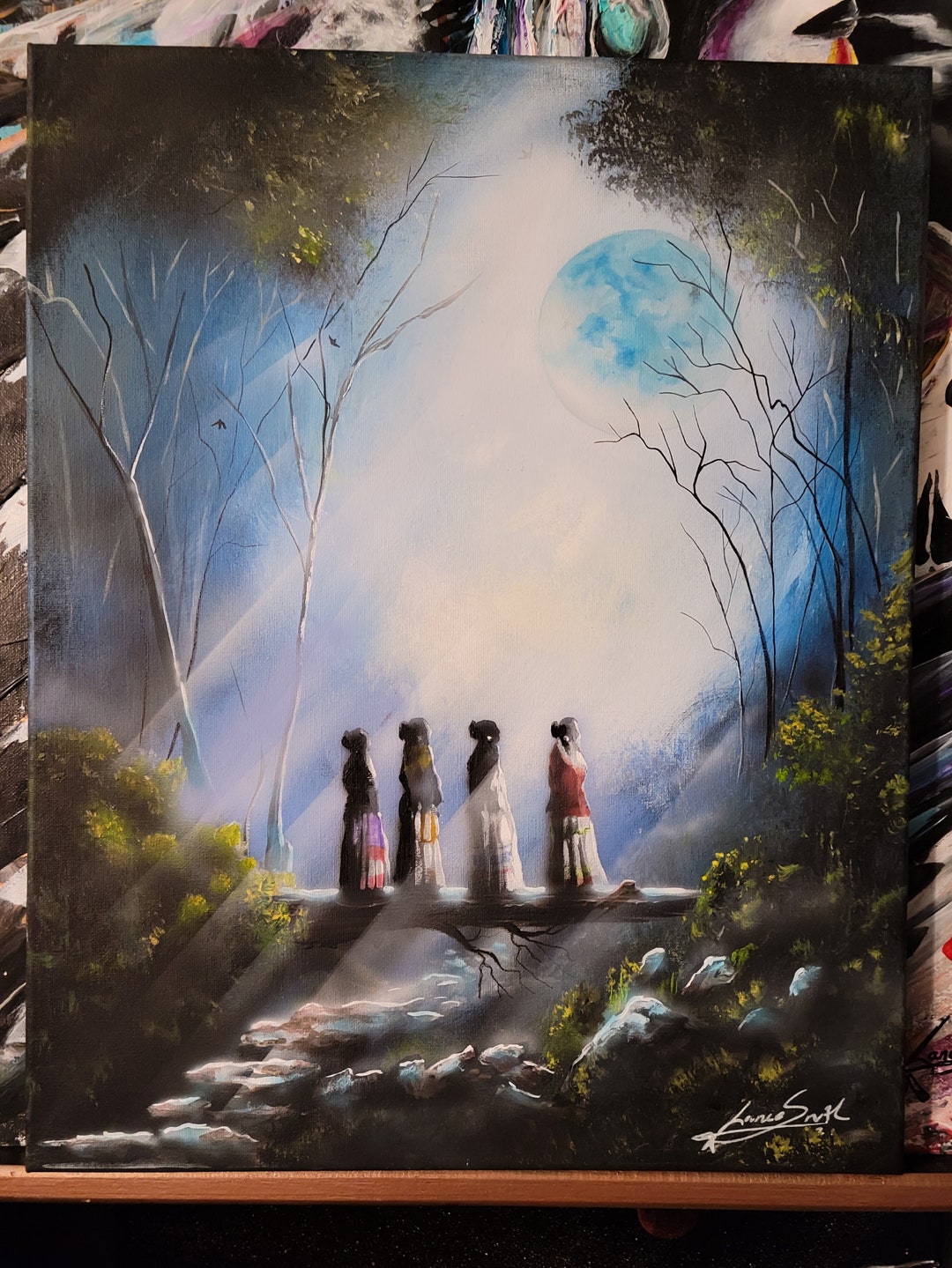 Cherokee Moon Acrylic Ink Painting: Ladies Under Moonlight - Etsy