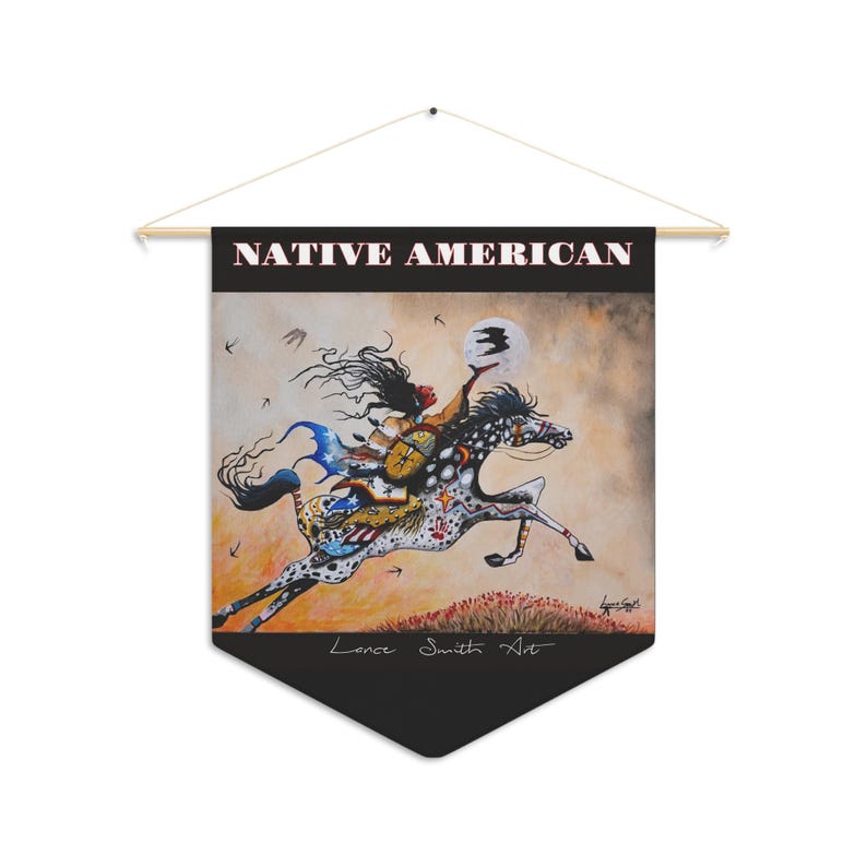 Native American Woman Riding Horse Pennant - Cultural Wall Hanging ...