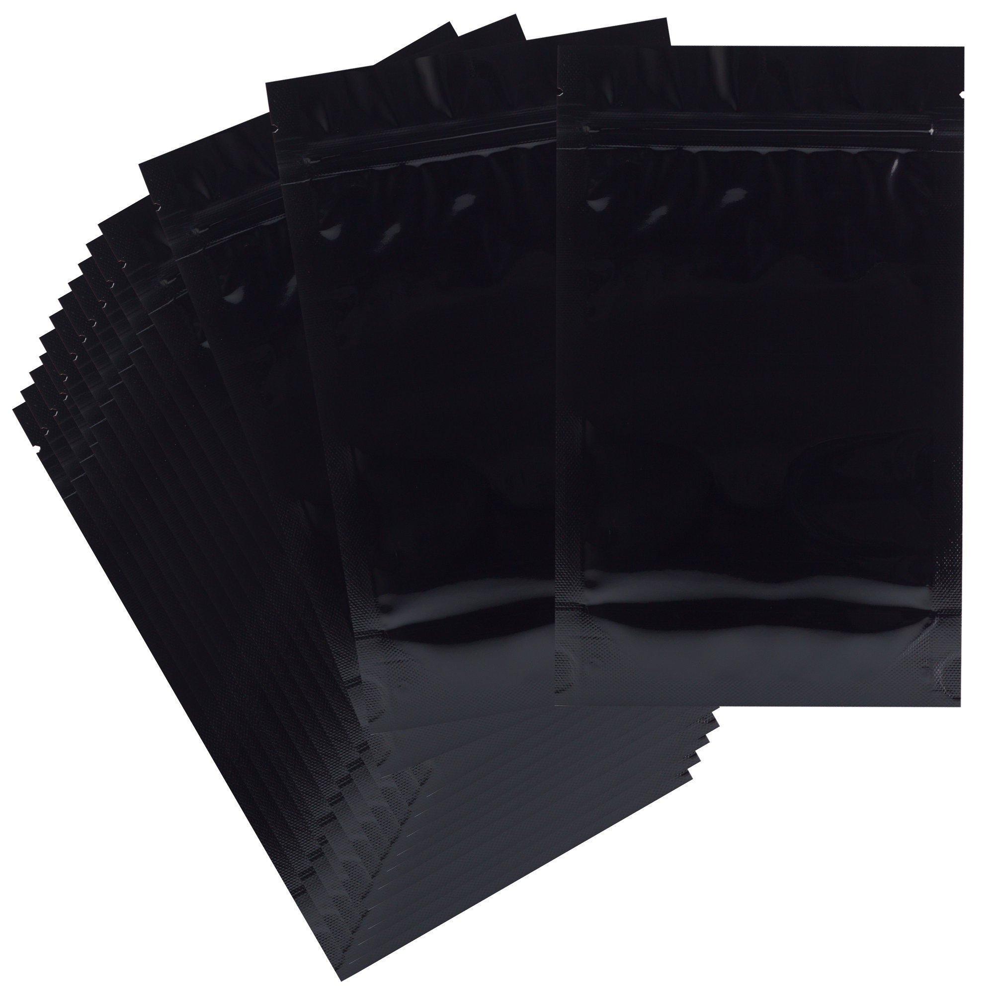 50 Pack Gloss Black / Black Barrier Bags Smell Proof Zipper Resealable ...