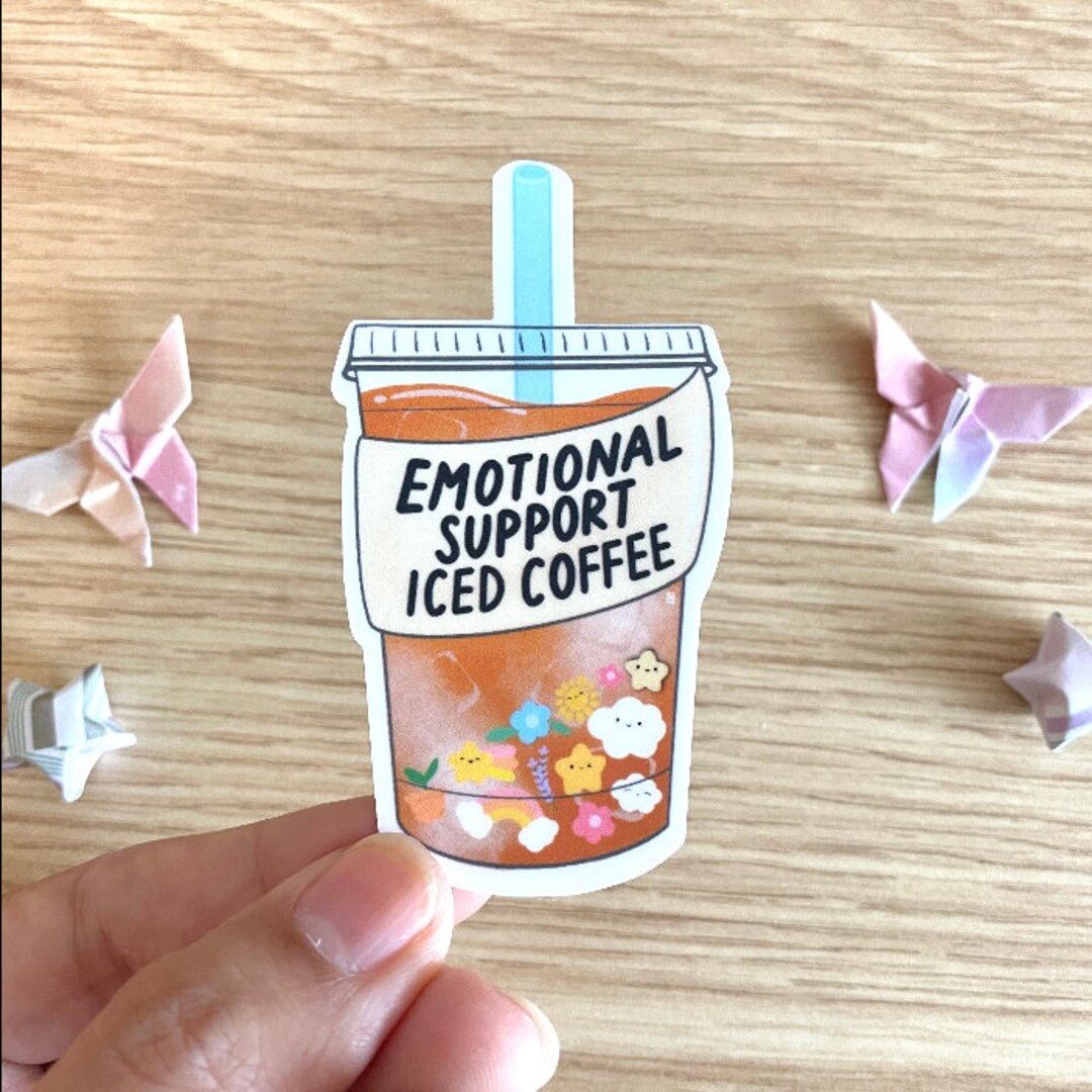 Emotional Support Iced Coffee Die-cut Vinyl Sticker - Water Resistant ...