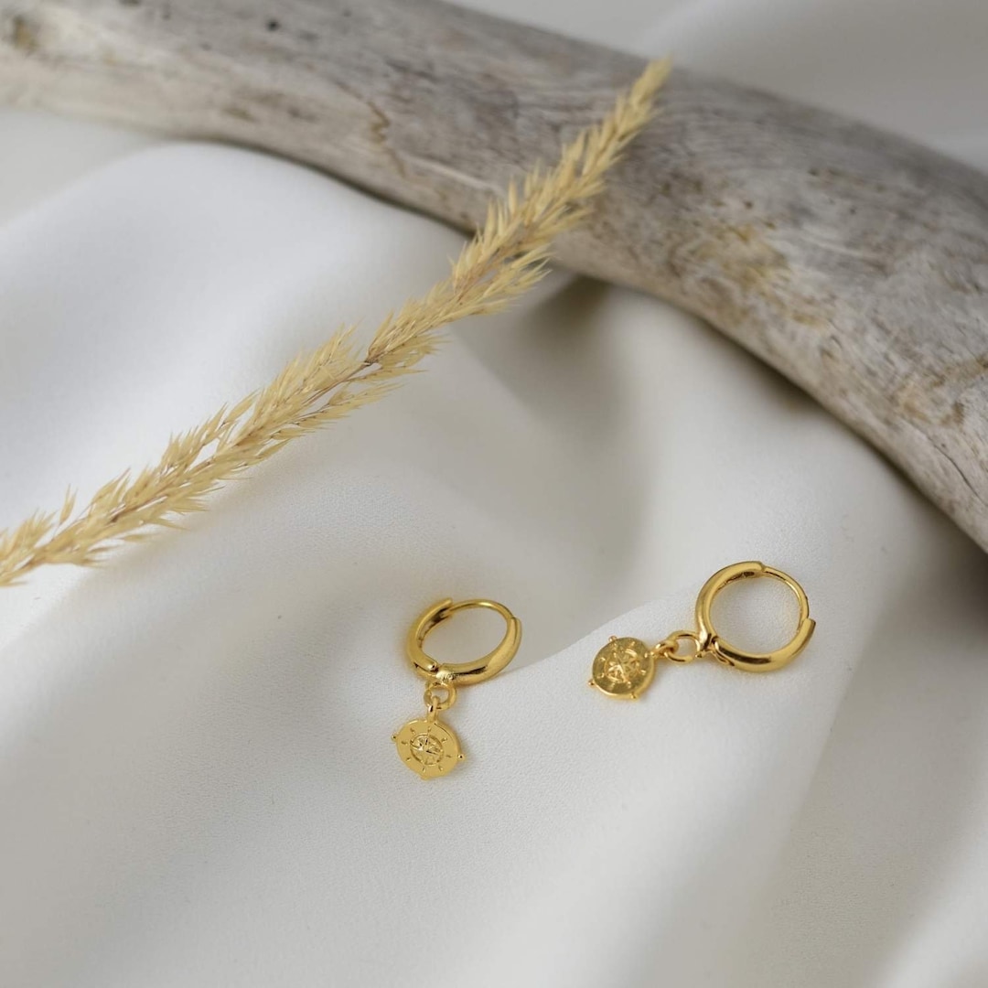 Gold Charm Hoop Earrings, Dangle Earrings, Pendant, Nautical Earrings ...