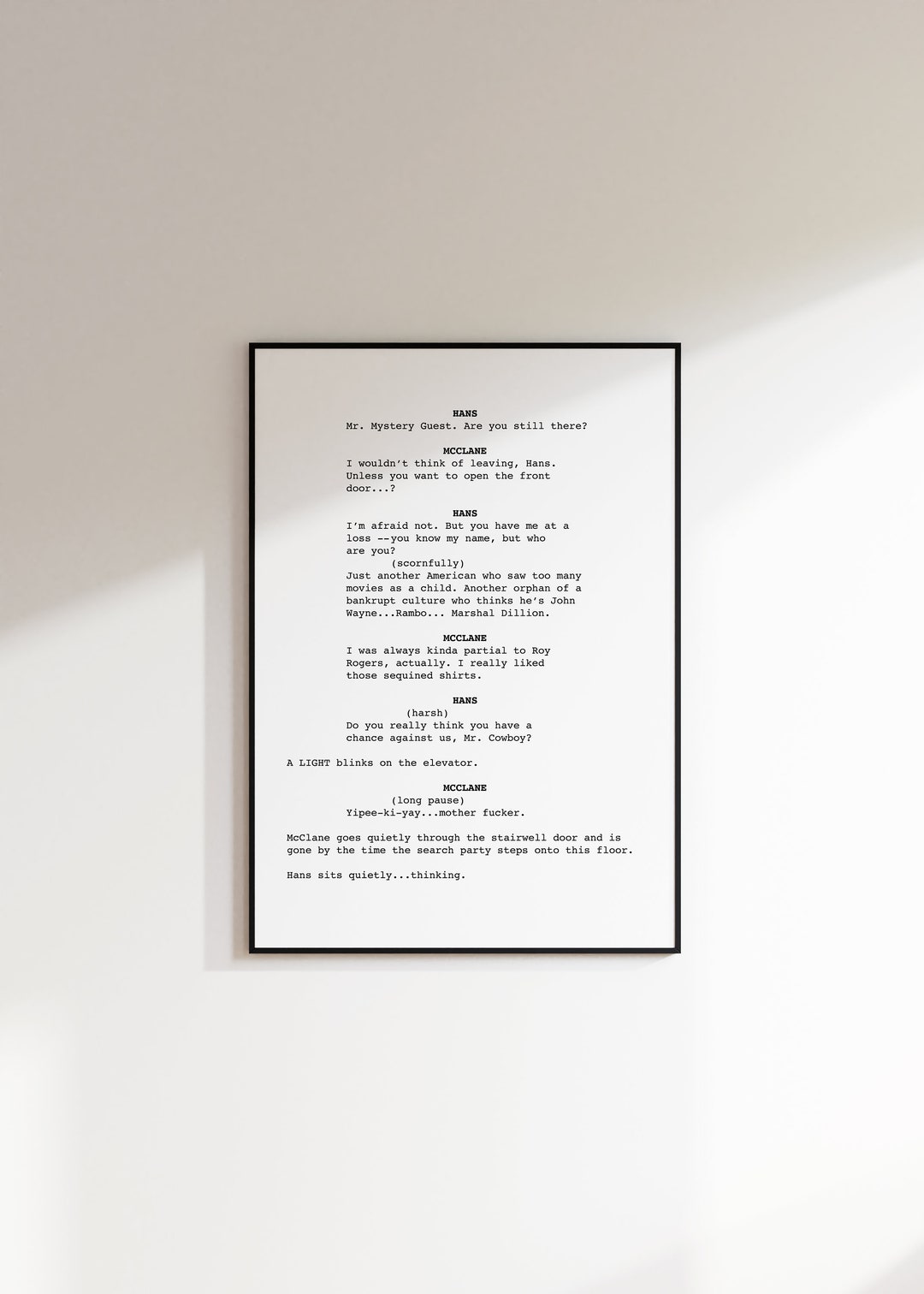 Die Hard Printable Screenplay Poster, Yippee-ki-yay Scene, John Mcclane Bruce Willis, Trendy ...