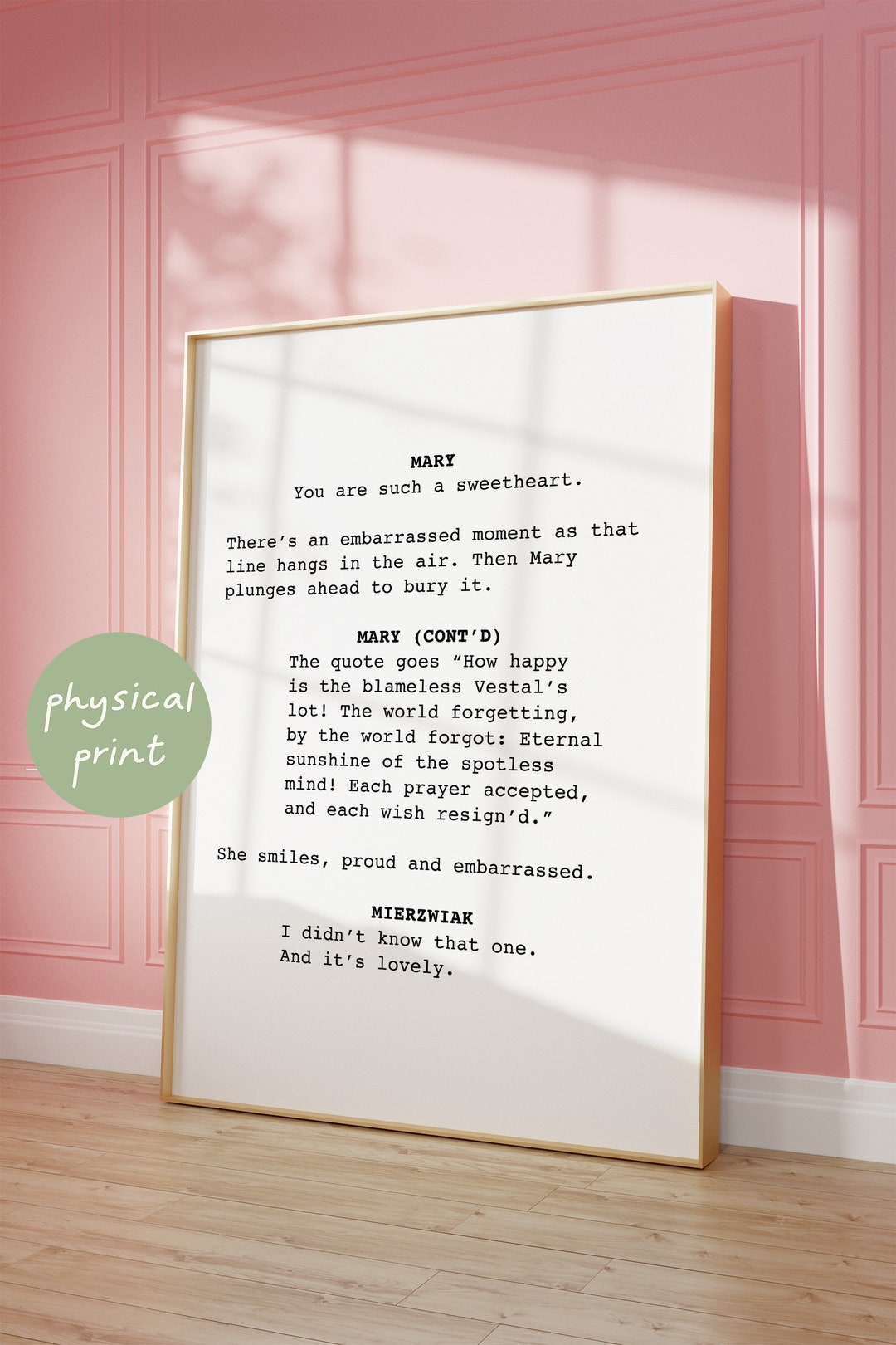 Eternal Sunshine of the Spotless Mind Screenplay, Physical Art Print ...