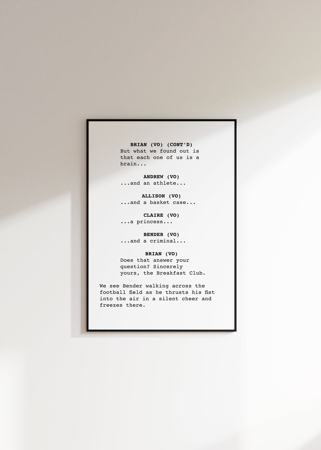 The Breakfast Club Screenplay Printable Art, Trendy Movie Script ...