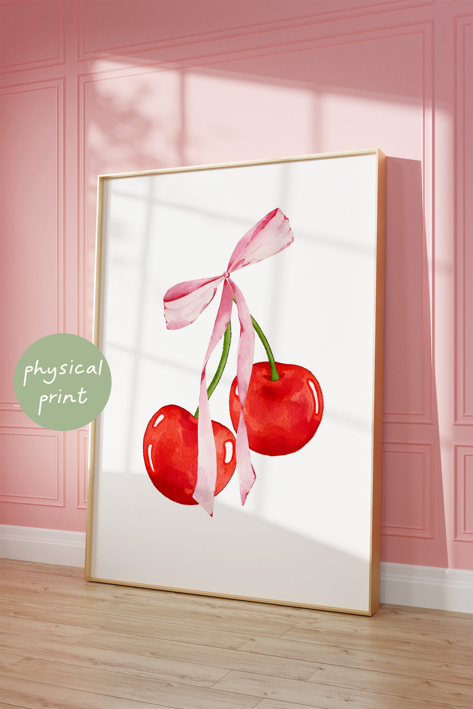 Cherry Bow Art, Physical Print, Coquette Pink Poster, Trendy Girl ...