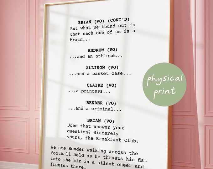 The Breakfast Club Screenplay POSTER up to 24 X 36 Minimal Film Script ...