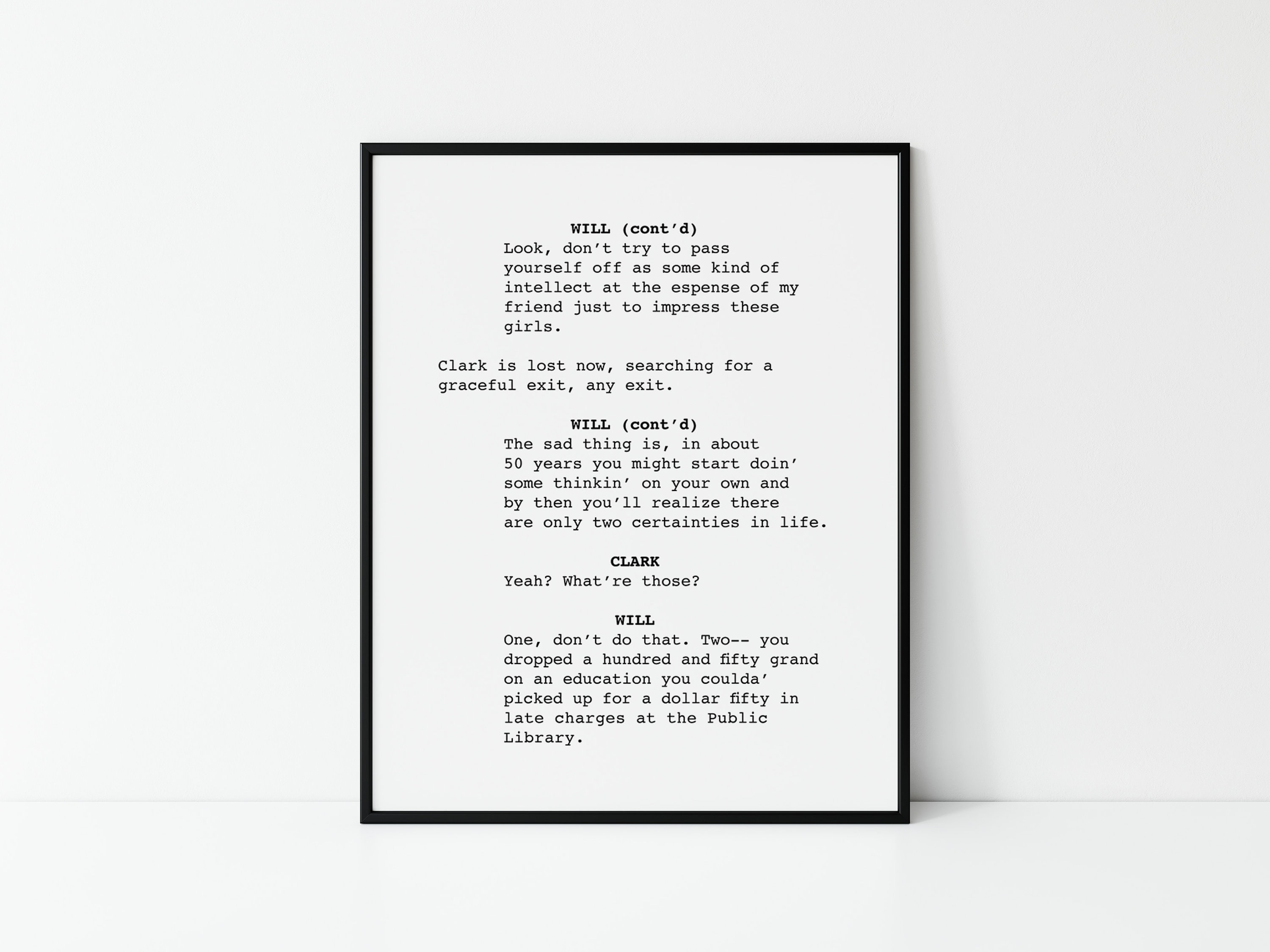 Good Will Hunting Screenplay Cute Wall Art Digital Print Movie Script ...