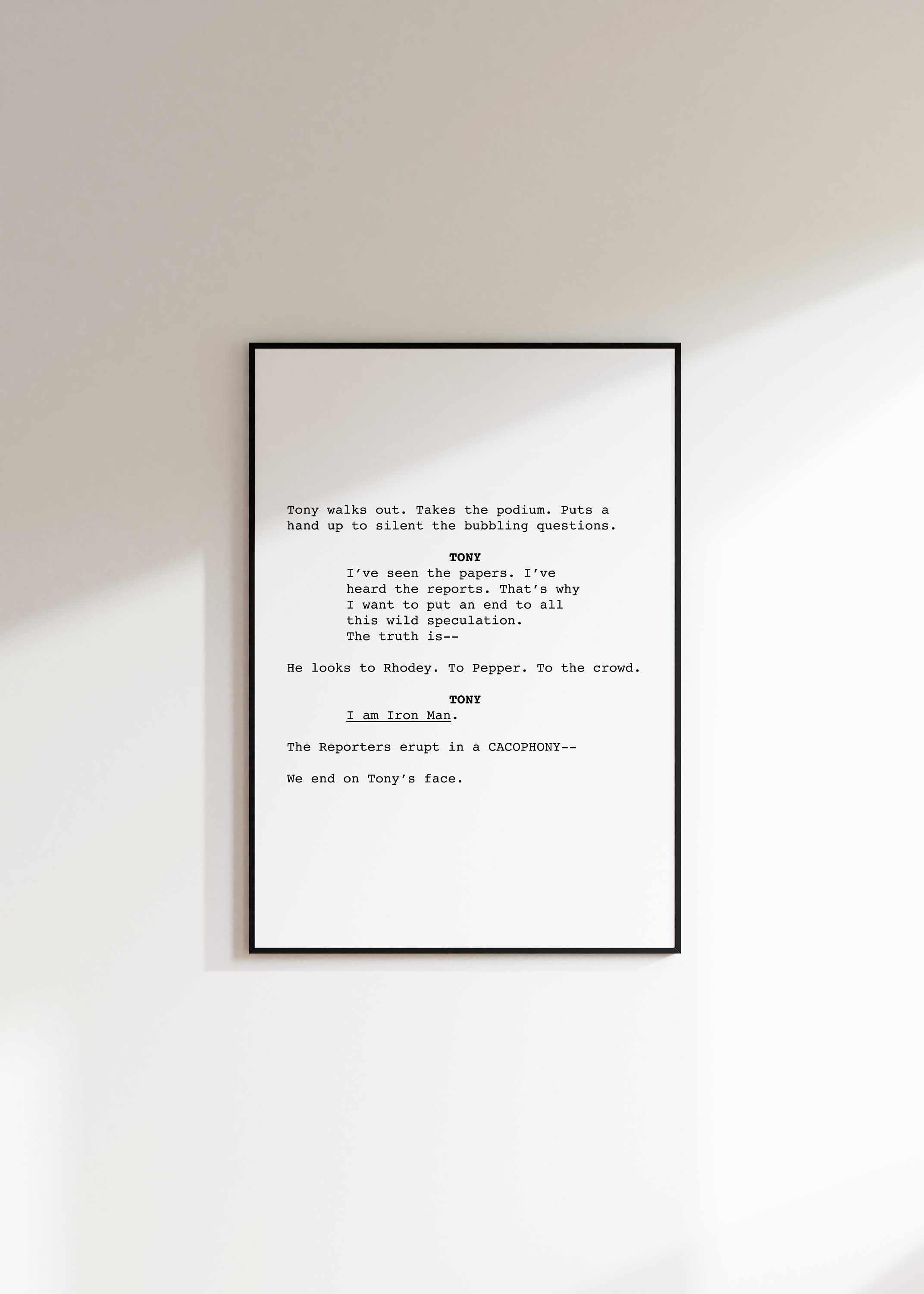 Iron Man Ending Scene Screenplay Poster, "i Am Iron Man" Marvel Wall ...