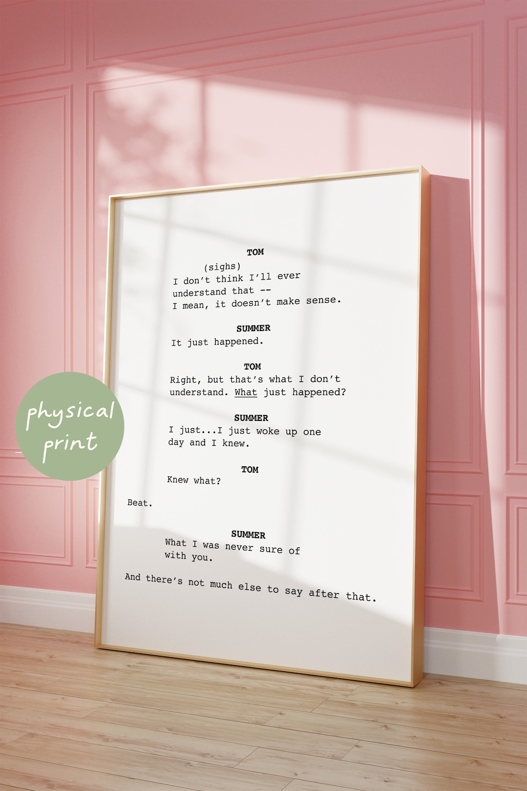 500 Days of Summer Screenplay, Physical Print, Fun Trendy Wall Art ...