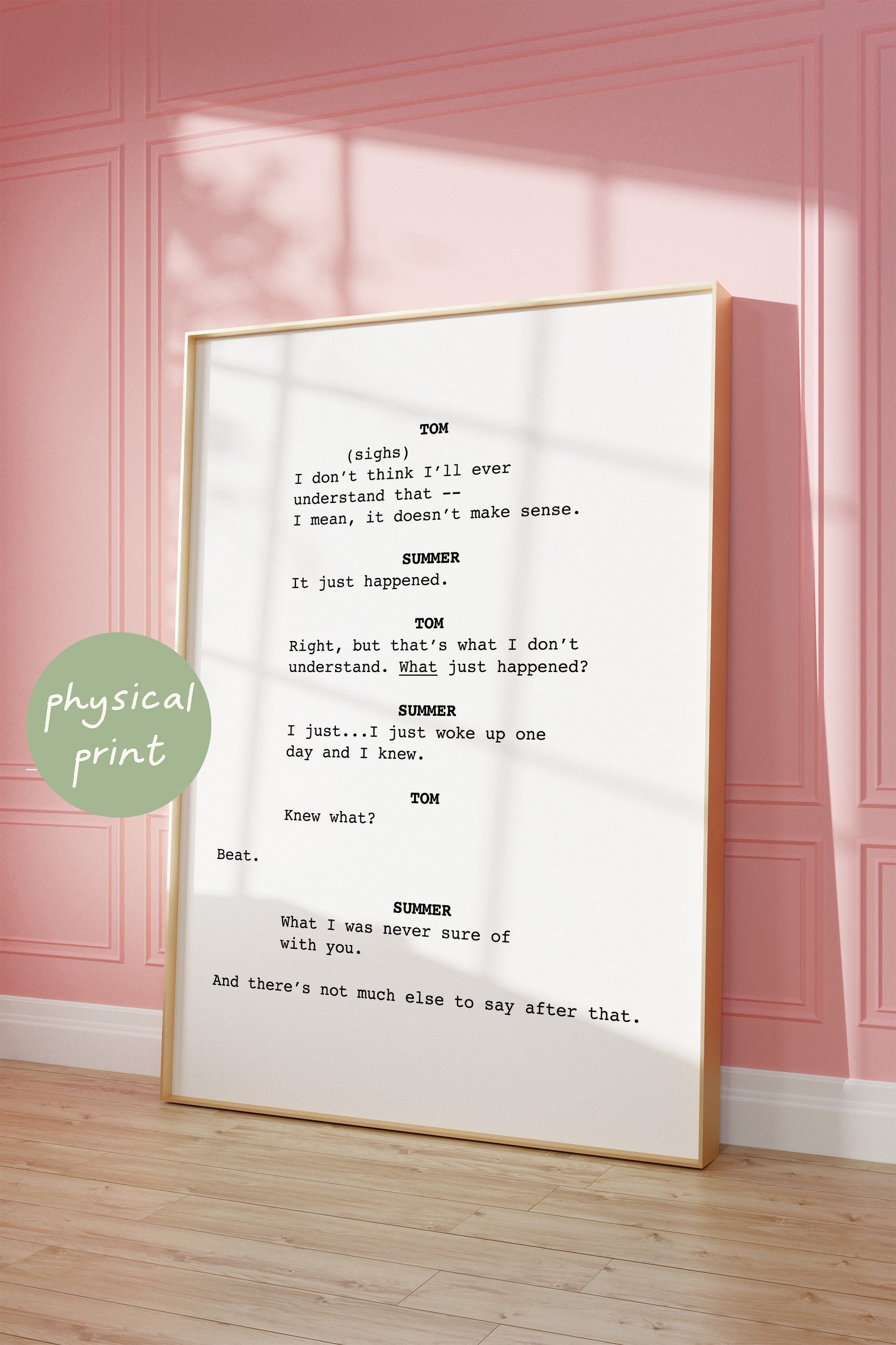 500 Days of Summer Screenplay, Physical Print, Fun Trendy Wall Art ...