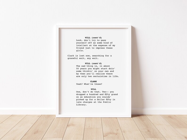 Good Will Hunting Screenplay Cute Wall Art Digital Print Movie Script ...