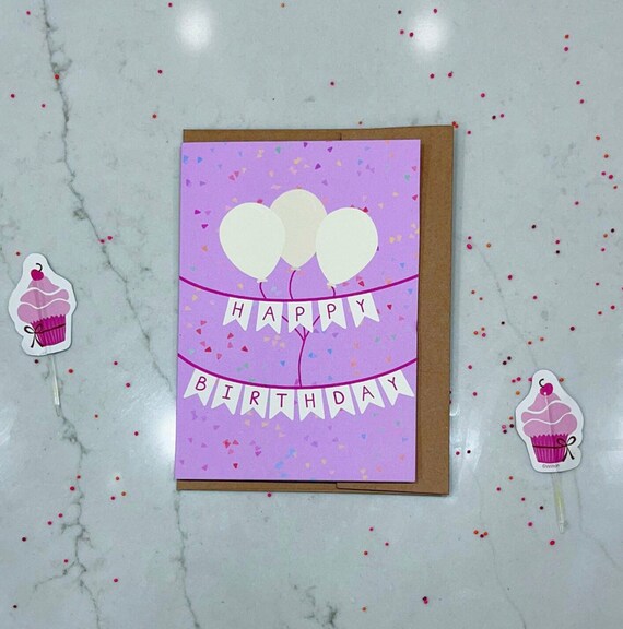 Cute Birthday Card Happy Birthday Banner With Confetti - Etsy