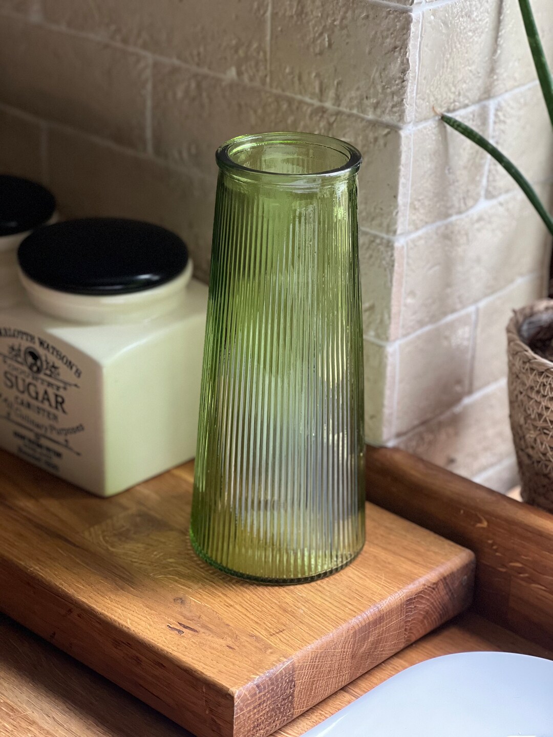 Green Ribbed Glass Vase,small Green Glass Vase, Green Ribbed Vase,small ...