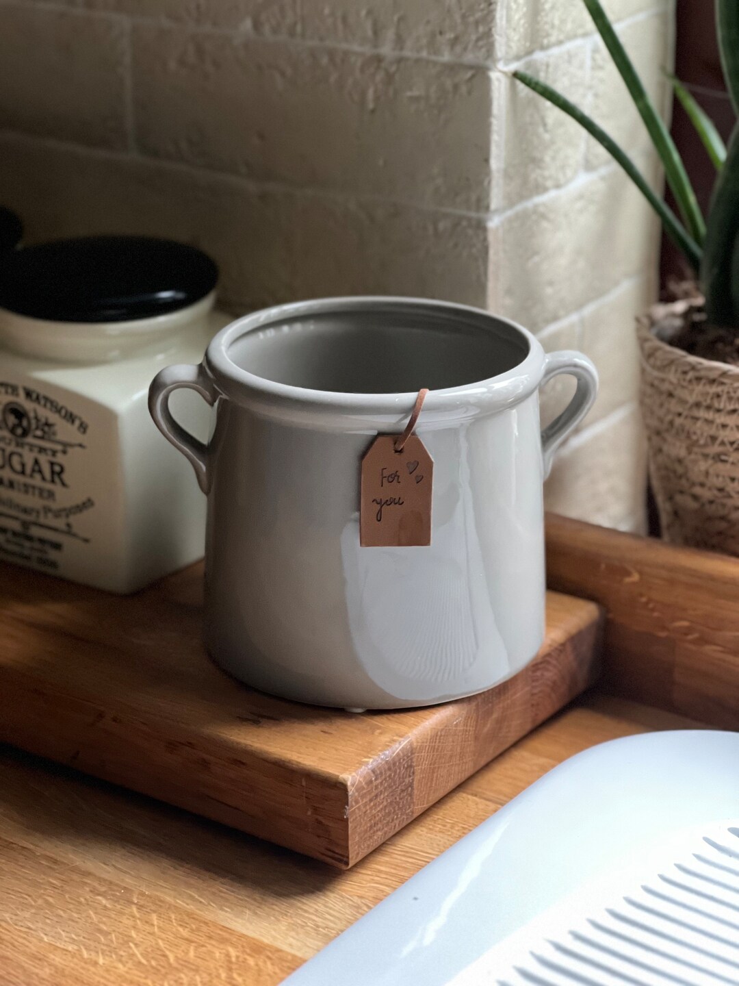 Large Grey Pot With Gift Tag, Large Grey Ceramic Pot, Grey Pot With ...