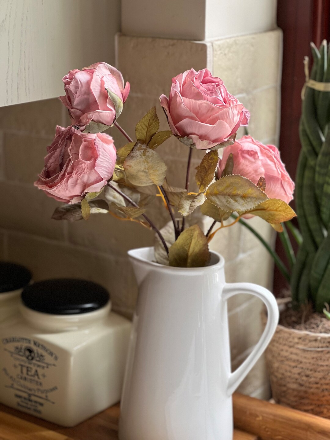Artificial Dusky Pink Rose Spray, Dry Look Pink Roses, Faux Pink Rose ...