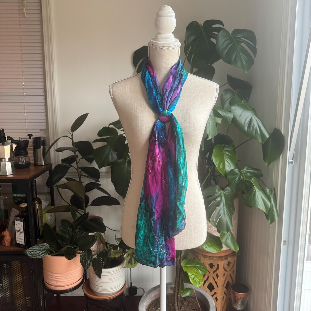 Vintage Colorful 80s Scarf With Scarf Ring - Etsy