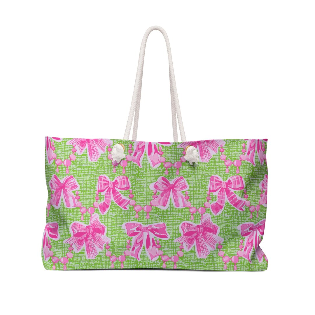 Bold Pink Bows Weekender Bag, Statement Bag, Travel Tote, Overnight Bag ...