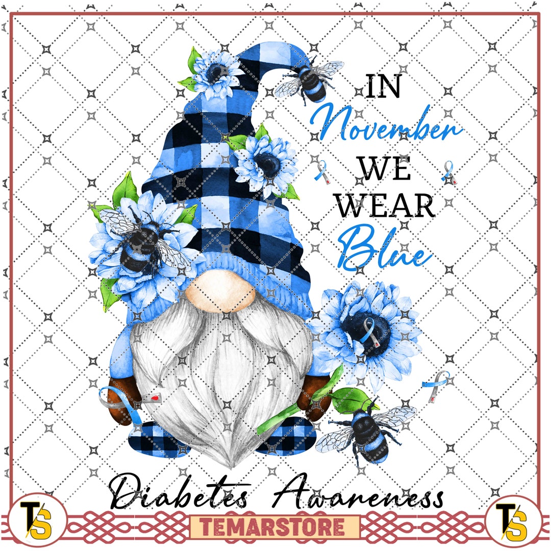 Diabetes Awareness Blue Gnome Flowers and Ribbons in November - Etsy