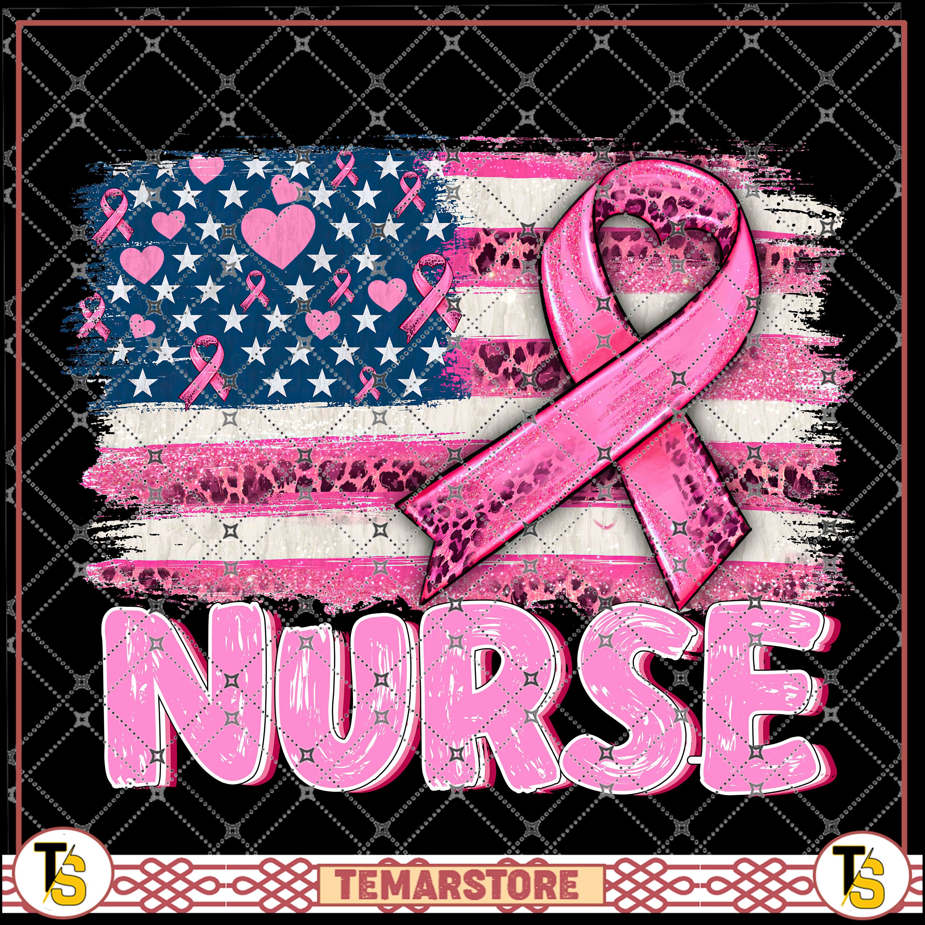 Nurse American Flag Breast Cancer Awareness, Nurse Wear Pink Ribbon for ...