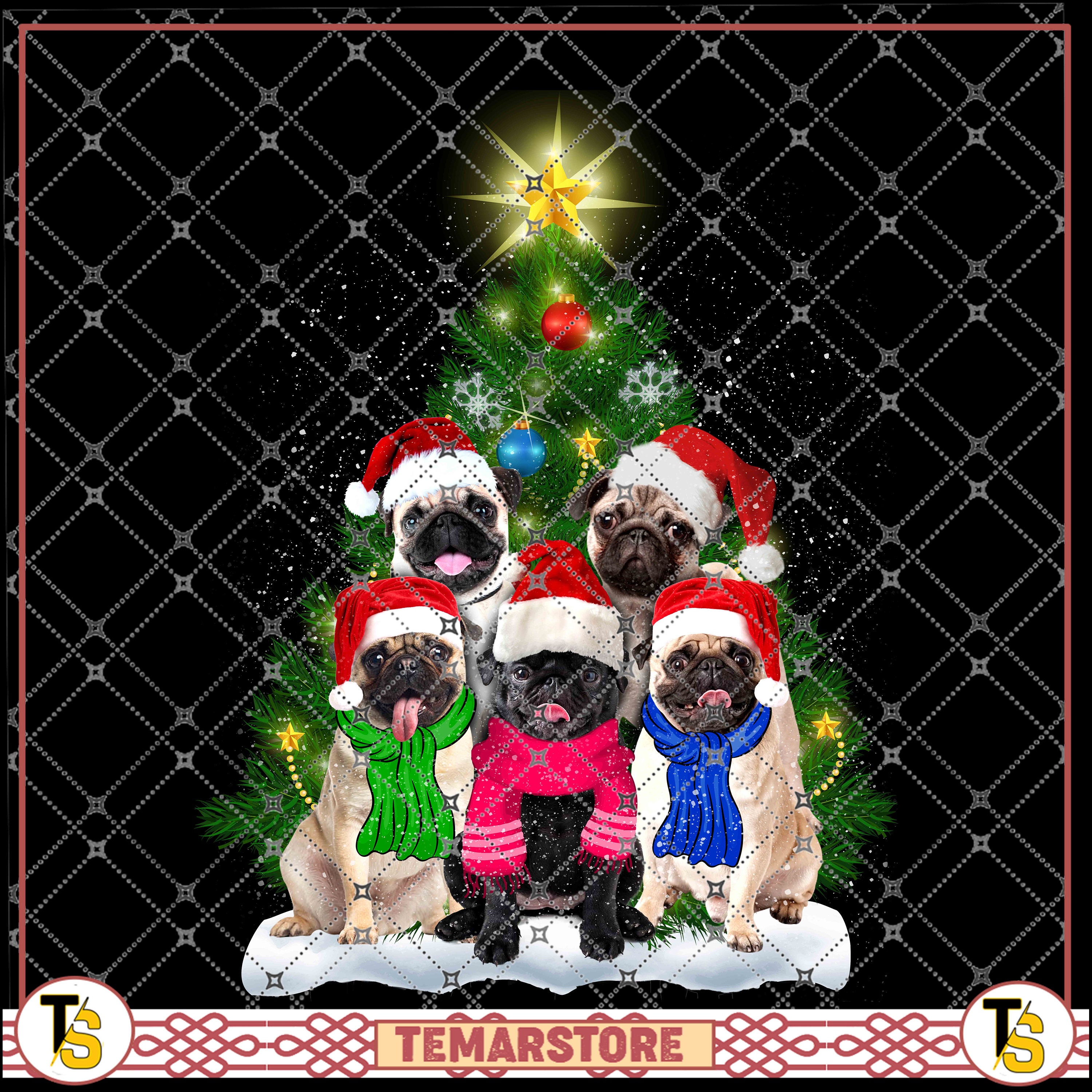 Pugs Tree Christmas Lights Hat Santa, Gift for Xmas Pugs Dogs Owners ...