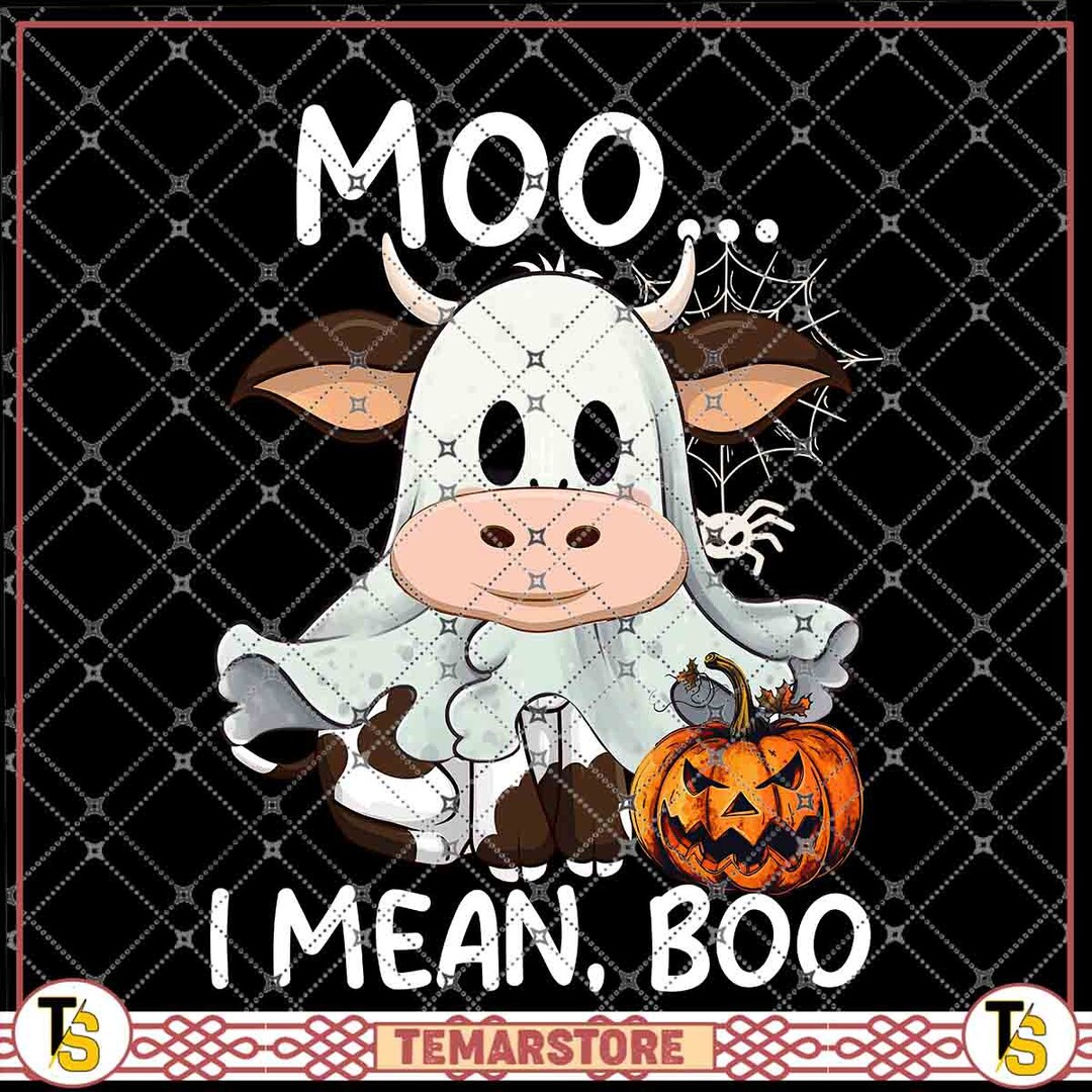Funny Halloween Cow Moo I Mean Boo Pumpkin Spider Ghost Cow for Cow ...