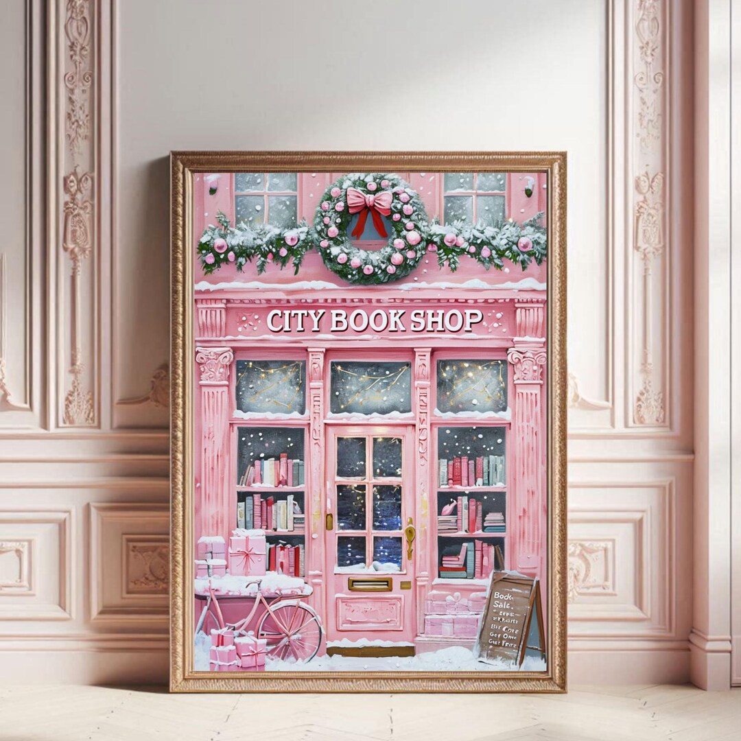 Pink City Book Shop Print | Festive Bookstore Art (digital Download) - Etsy