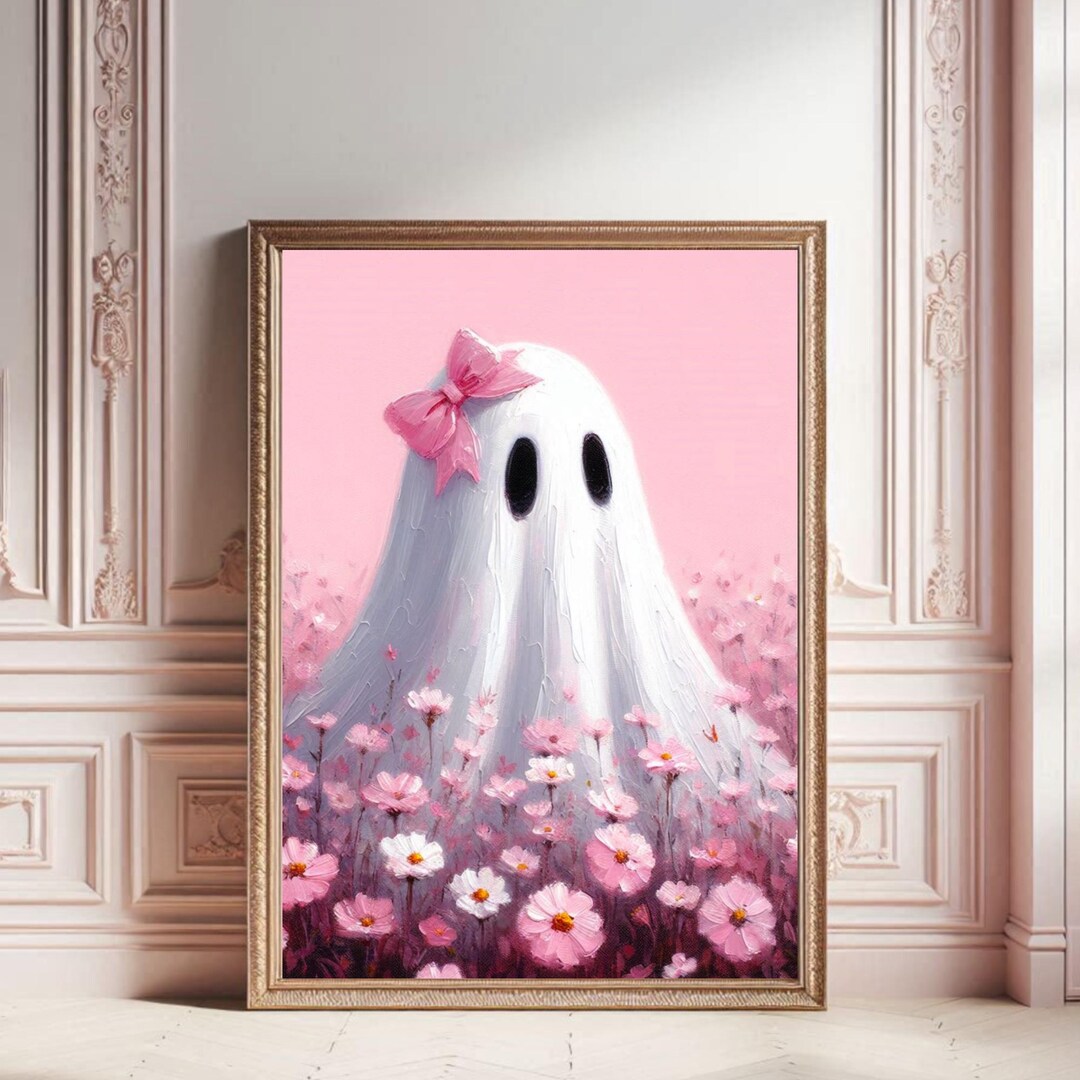 Ghost With Bow in Meadow | Pink Halloween | Cute Ghost | Halloween Wall ...