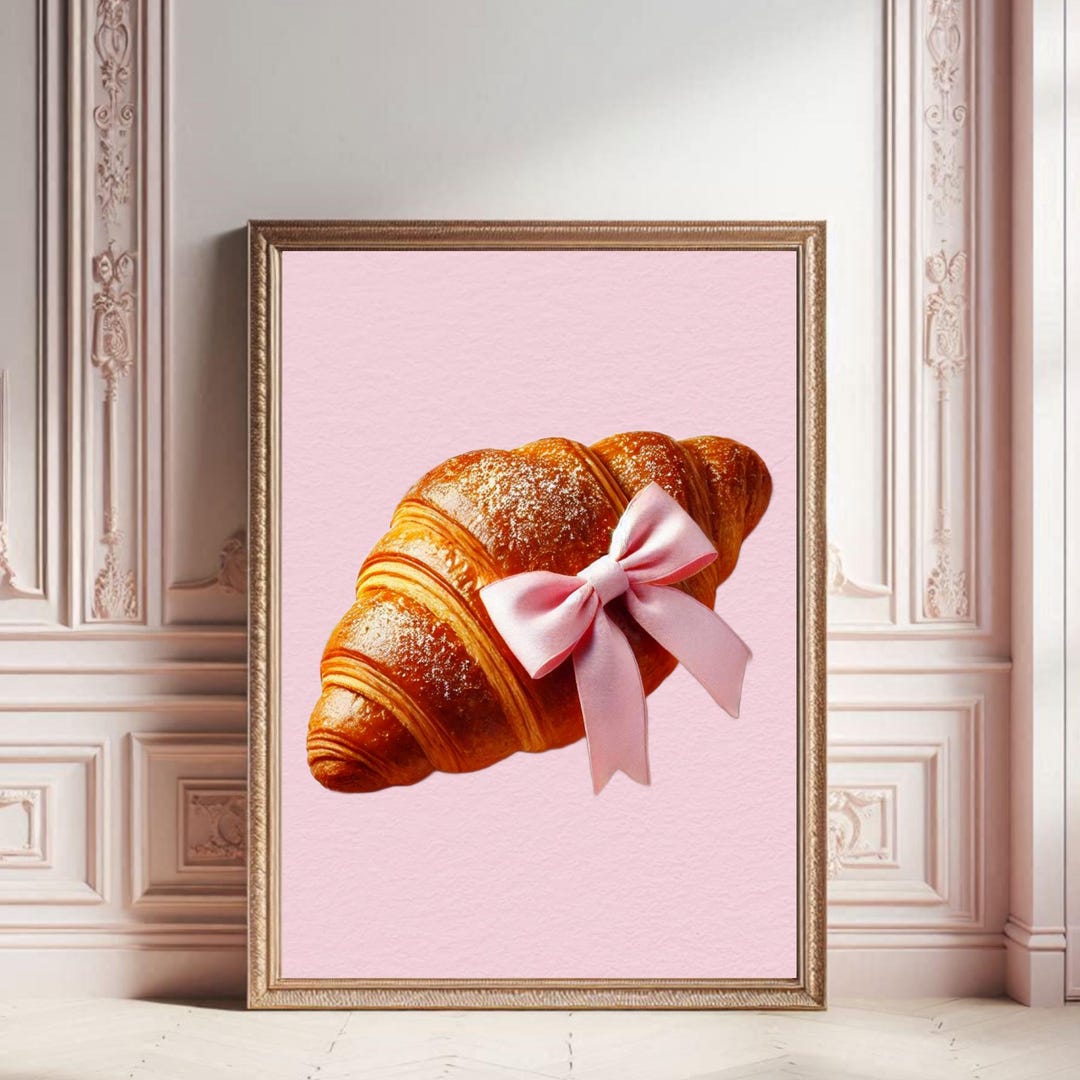 Croissant With Bow Croissant Print Coquette Food Print Kitchen Wall Art ...