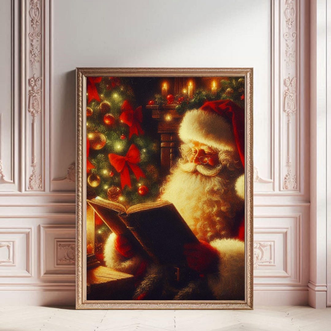 Vintage Santa Reading Book Vintage Christmas Christmas Wall Art ...