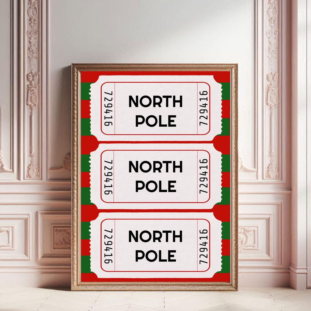 North Pole Tickets Holiday Print Christmas Tickets Red and Green ...