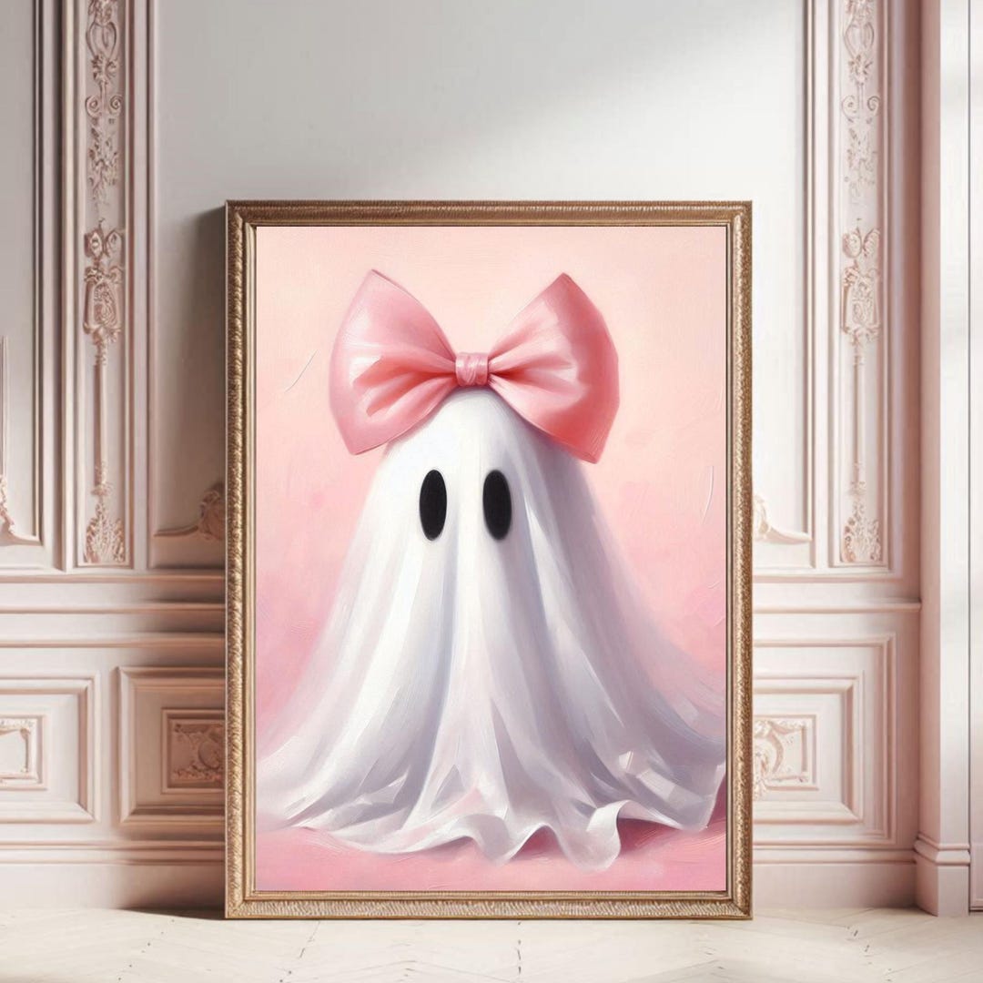 Girly Halloween Ghost Print | Pink Bow Wall Art (digital Download) - Etsy