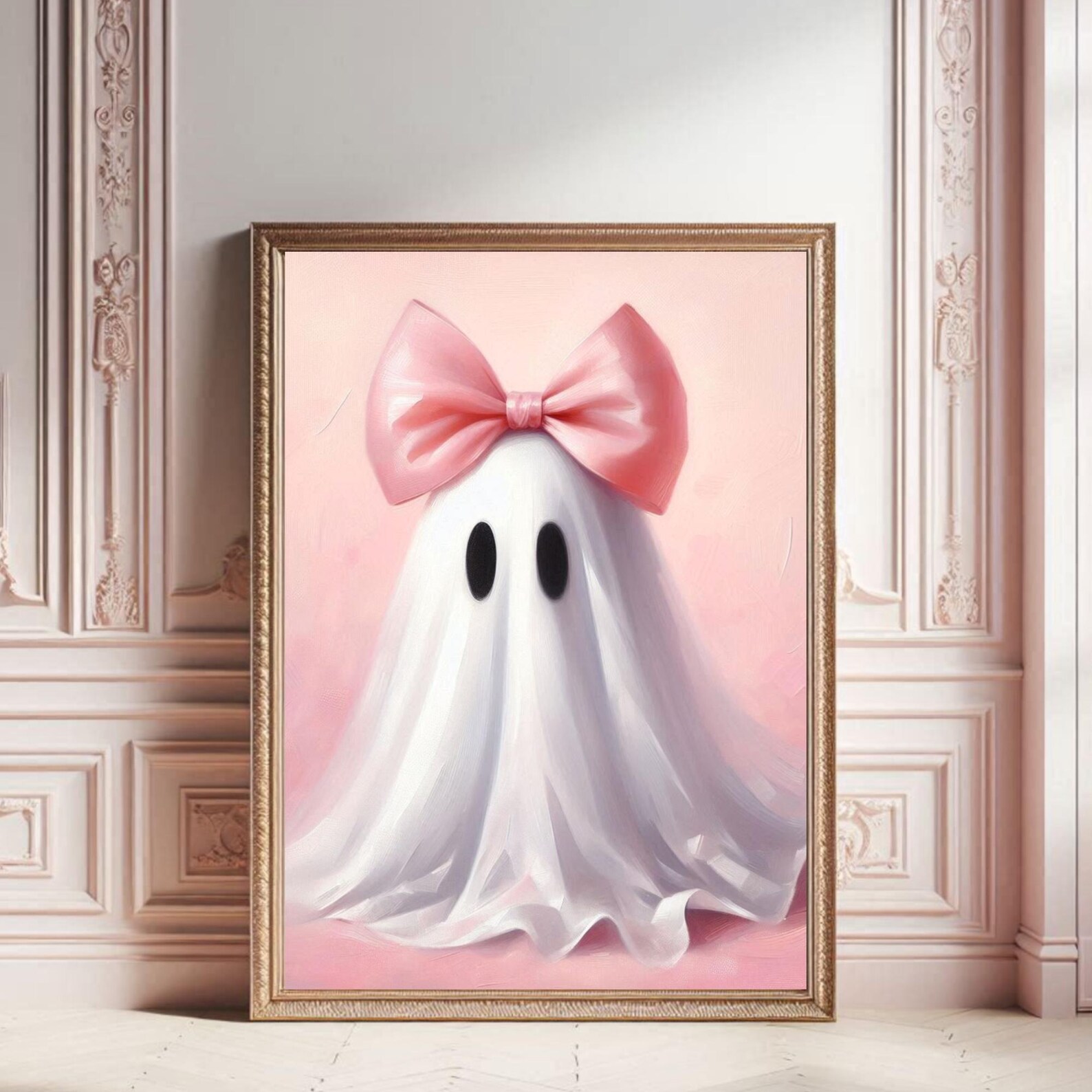 Ghost With Bow Print | Pink Halloween | Cute Ghost | Halloween Wall Art ...