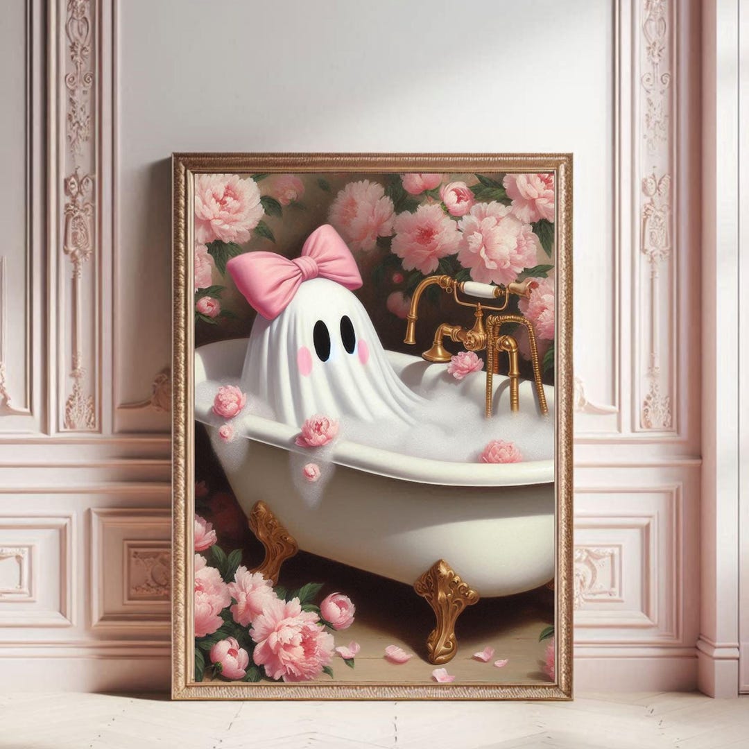 Ghost in Tub | Ghost Relaxing in Tub | Ghost With Pink Bow | Cute Ghost ...