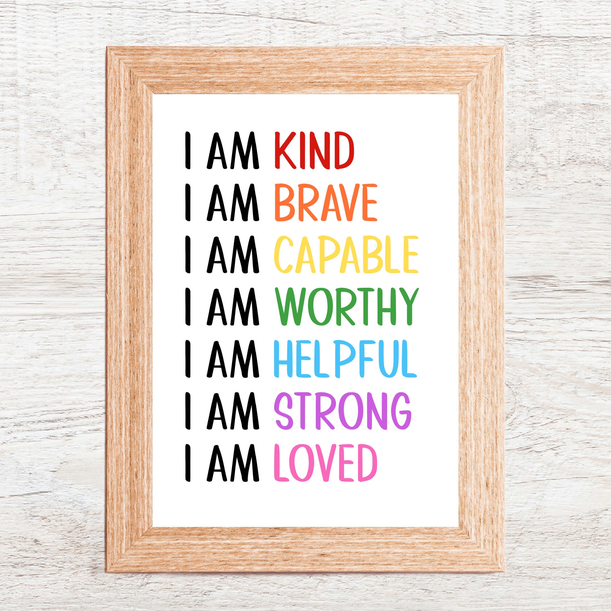 Kids Affirmation I Am Kind Colourful Kids Print Daily Motivation for ...