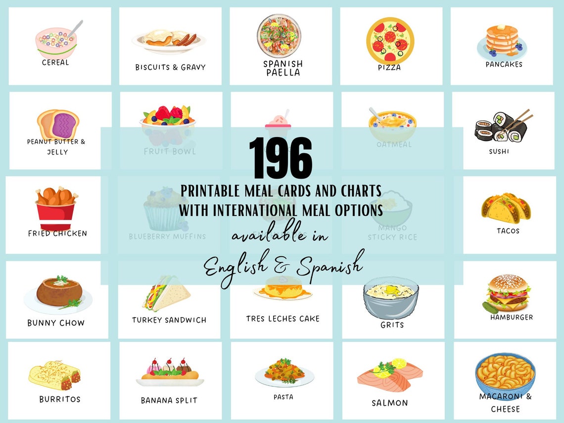 Weekly Meal Plan and Meal Cards Food Chart With Picture Images for Kids ...