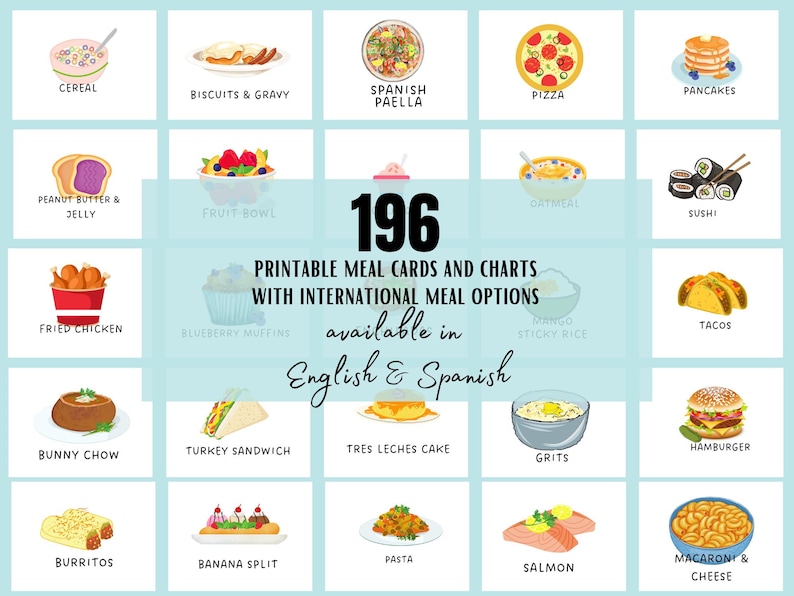 Weekly Meal Plan and Meal Cards| Food Chart With Picture Images for ...