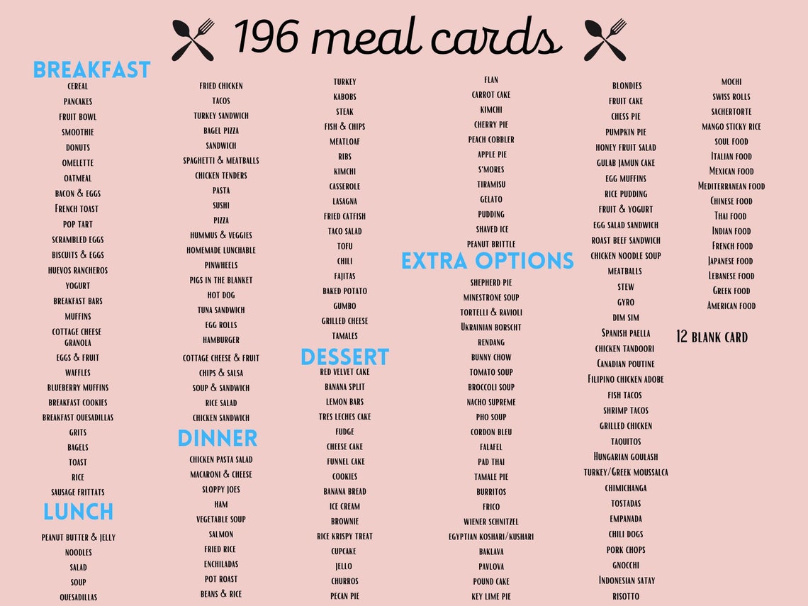 Weekly Meal Plan and Meal Cards Food Chart With Picture Images for Kids ...