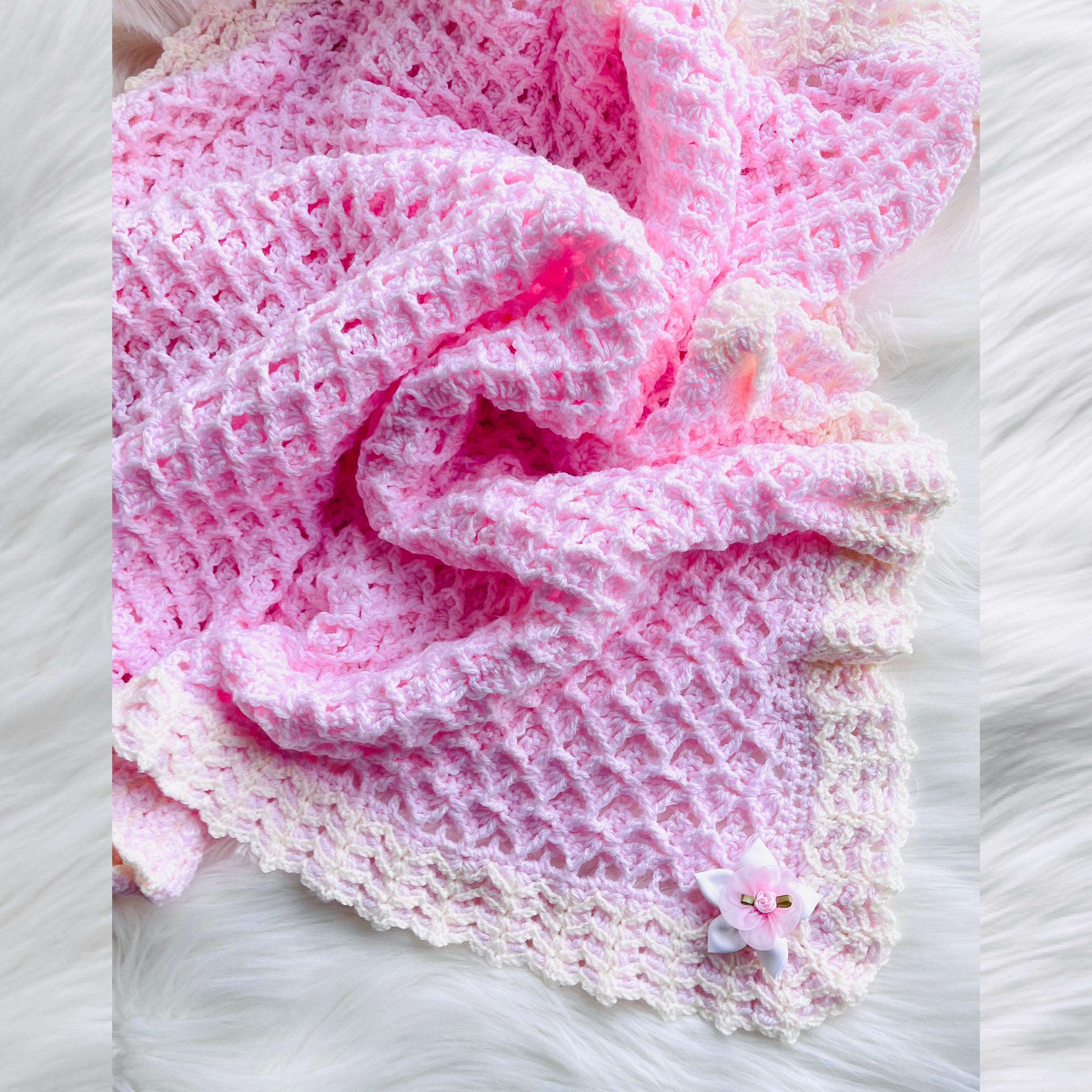 Crochet Baby Blanket Pattern: 3D Fan Stitch Border (digital PDF) Norah ...