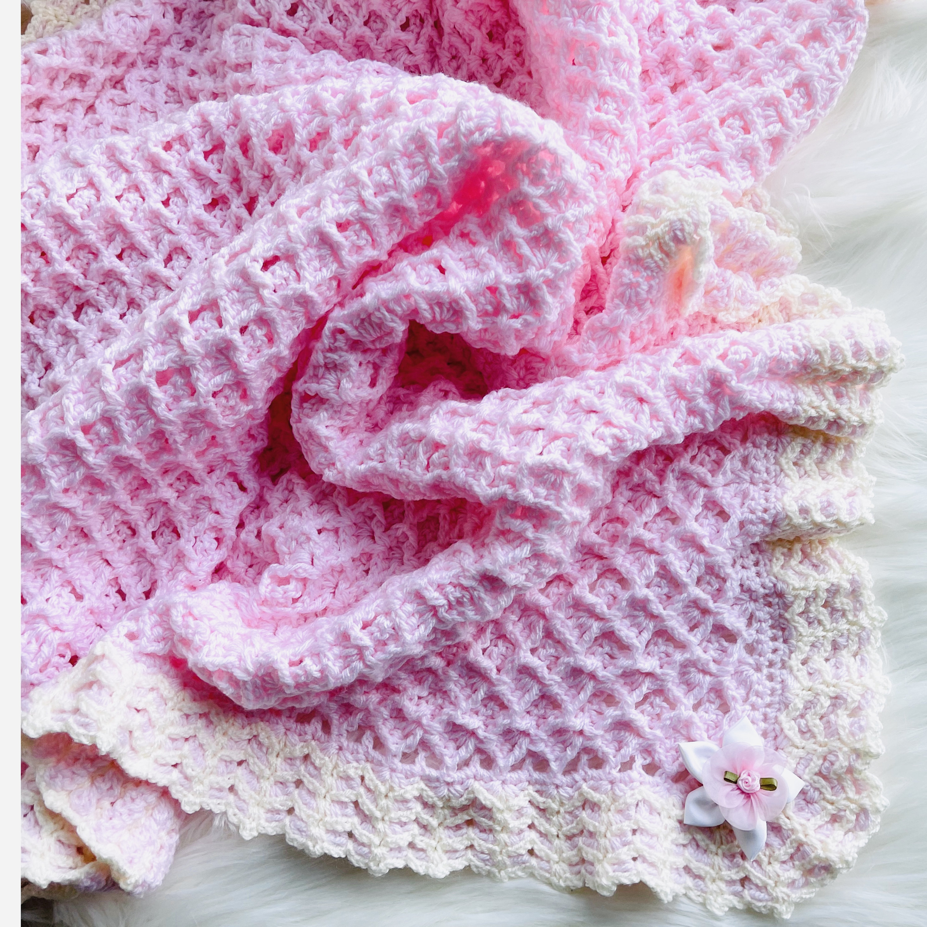 Crochet Baby Blanket Pattern: 3D Fan Stitch Border (digital PDF) Norah ...