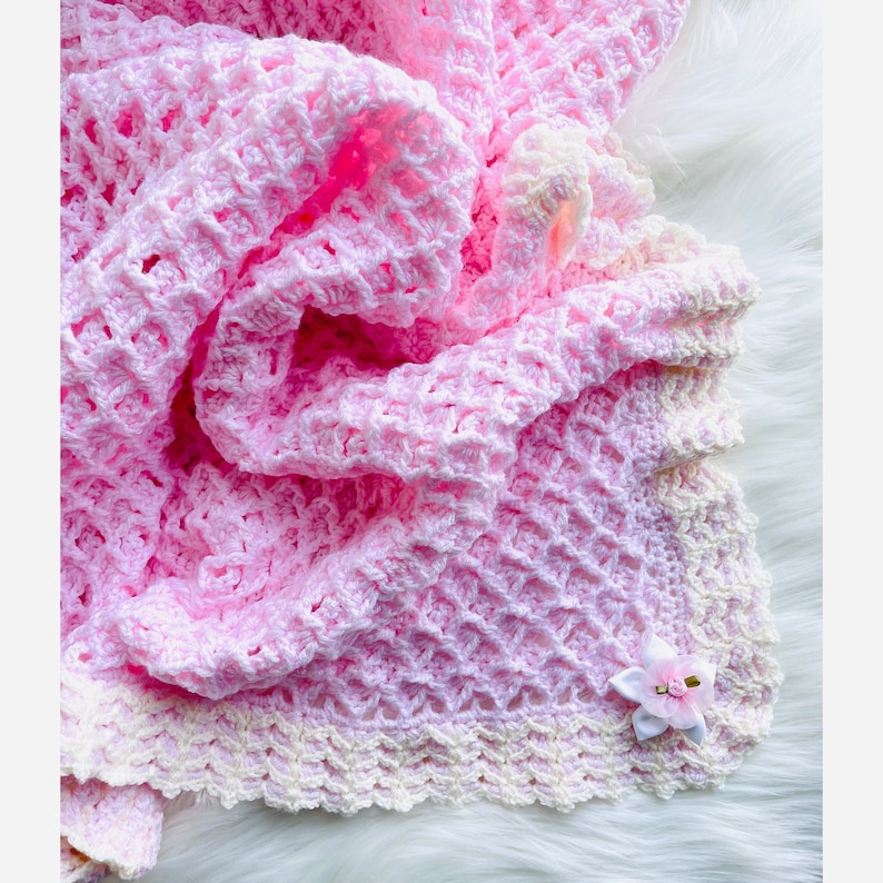 Crochet Baby Blanket Pattern: 3D Fan Stitch Border (digital PDF) Norah ...