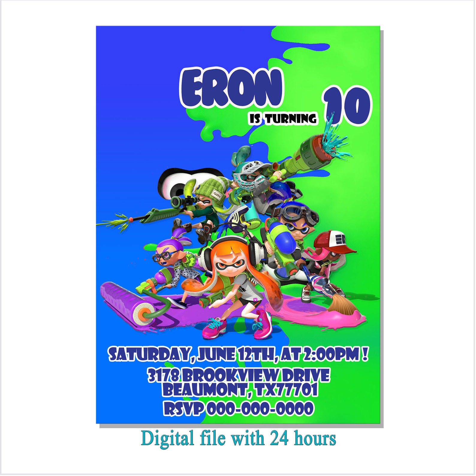 Splatoon Invitation, Splatoon Birthday, Splatoon Party Supplies ...