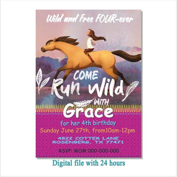 Spirit Riding Free Printable Birthday Party Invitation Horse Party Girl ...