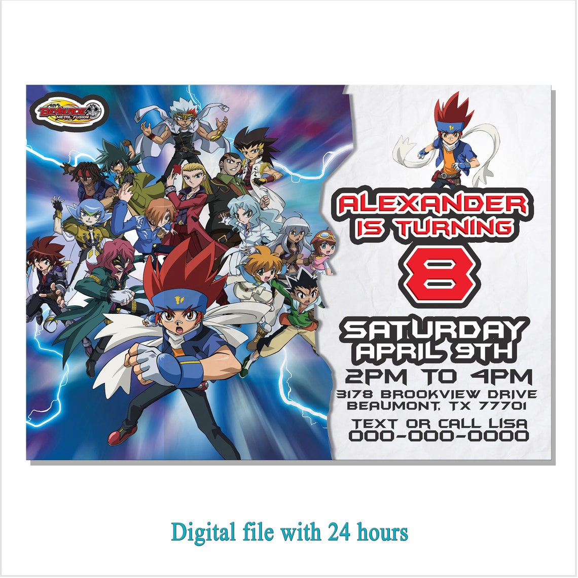 Beyblade Invitation, Beyblade Birthday, Beyblade Party Supplies,digital ...