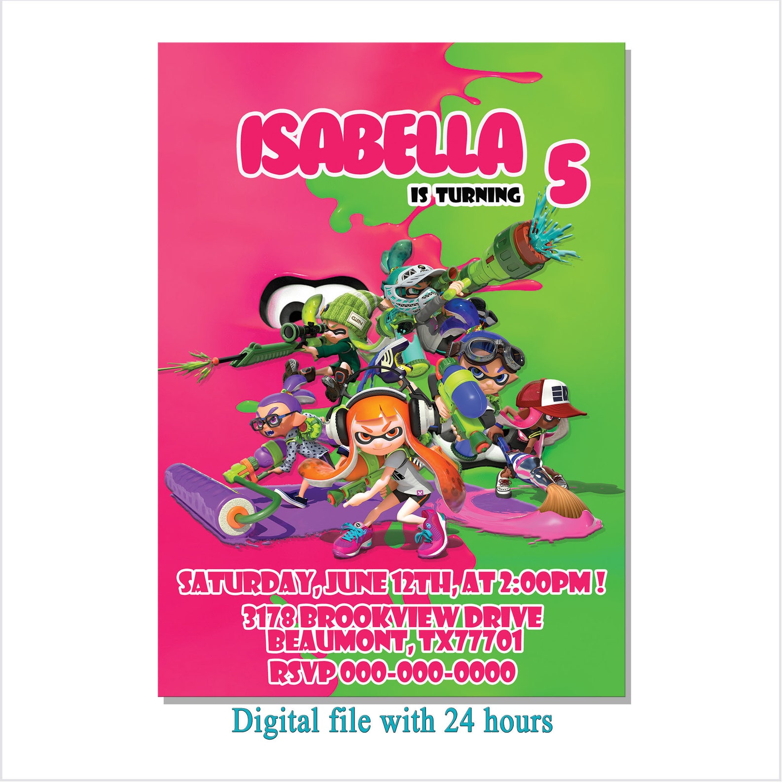 Splatoon Invitation, Splatoon Birthday, Splatoon Party Supplies ...