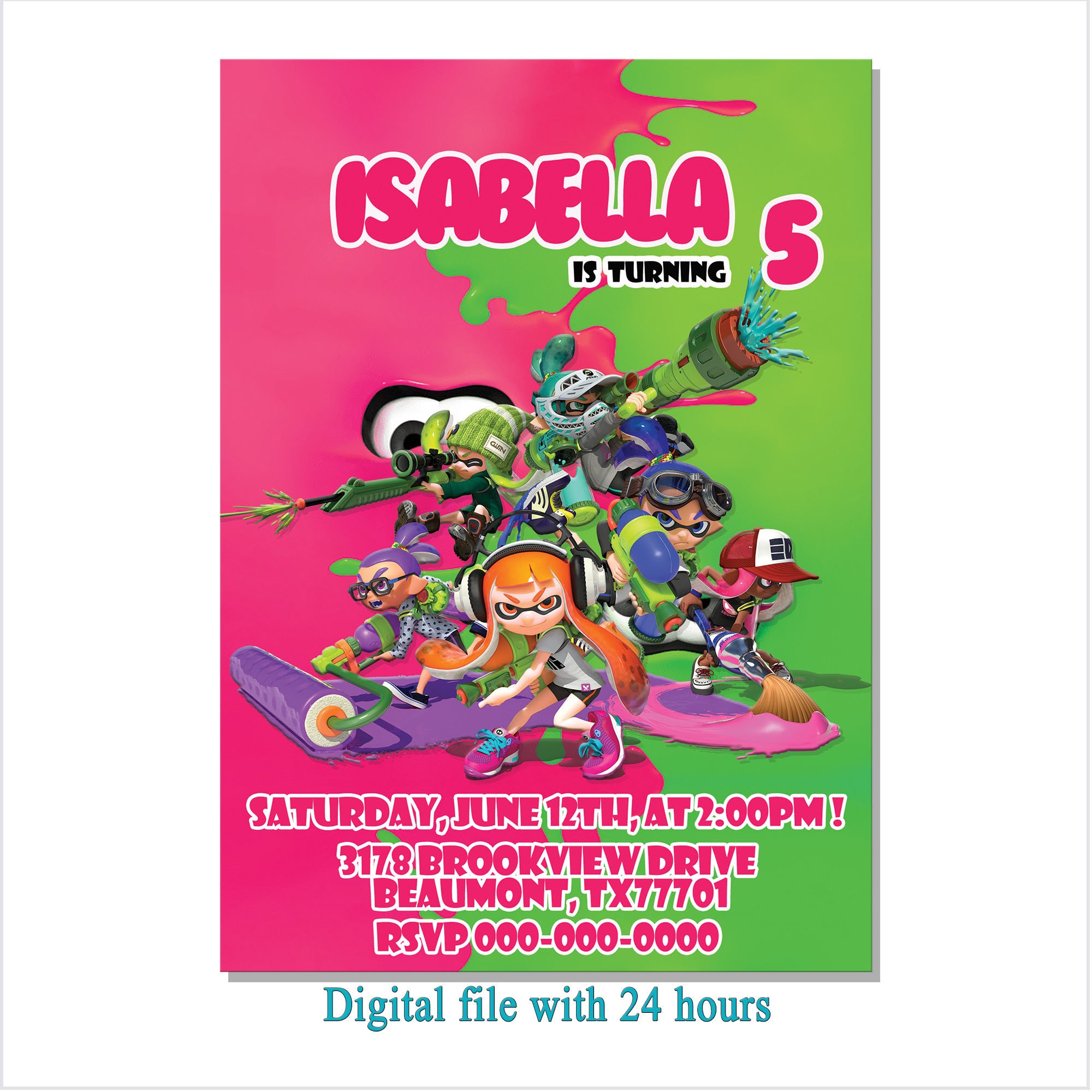 Splatoon Invitation, Splatoon Birthday, Splatoon Party Supplies ...