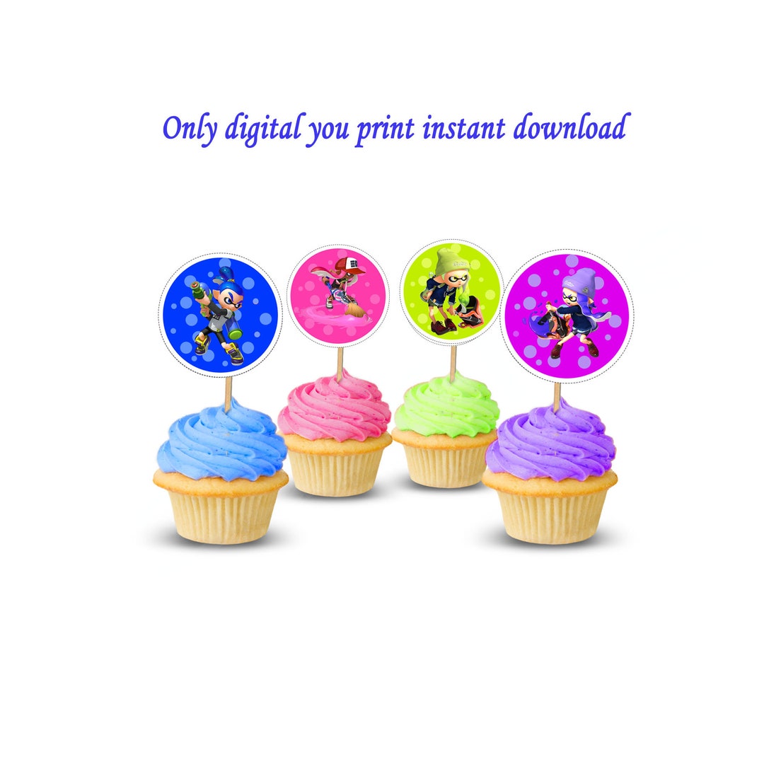 Splatoon Cupcake Toppers, Splatoon Birthday, Splatoon Party Supplies ...